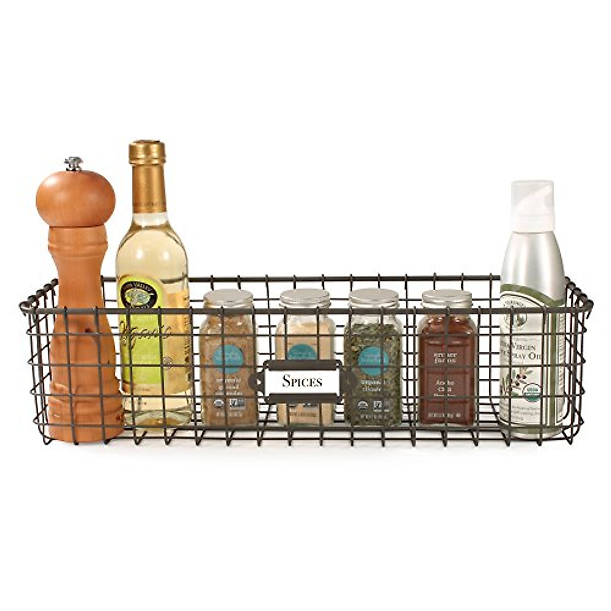 Spectrum Diversified Vintage Basket, Rustic Farmhouse Kitchen Cabinet & Pantry, Wall-Mounted Storage & Organization, 6x18.5x5.2 Inch (Pack of 1), Industrial Gray