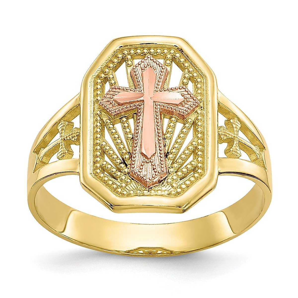 Sonia Jewels Size - 9-10k Two Tone Filigree Cross Crucifix Ring (3 to 15 mm)