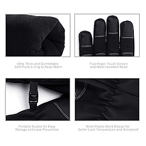 Jeniulet 100% Waterproof Winter Gloves -30℉ Warm Windproof All Fingers Touch Screen Gloves for Men Skiing and Outdoor Work