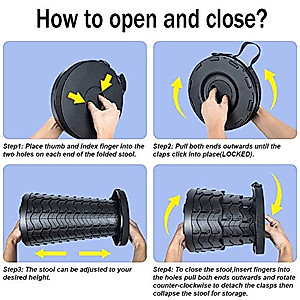 Hesanzol Portable Telescopic Stool with Seat Cushion, Adjustable Retractable Folding Stool for Indoor Outdoor, Lightweight Collapsible Stool for Adults, Load Capacity 400lbs (Black)