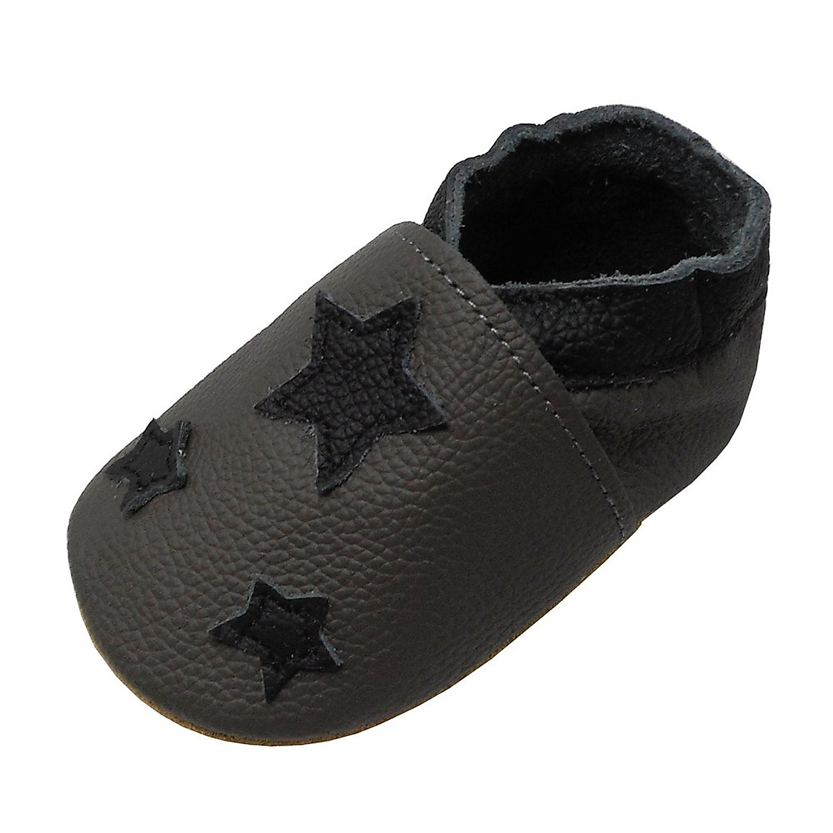YIHAKIDS Baby Shoes Infant Toddler Soft Anti-Slip Sole Leather Moccasins Cartoon Stars Baby Slippers (6-6.5 US/6-12 Mo./5.1in, Dark Gray)