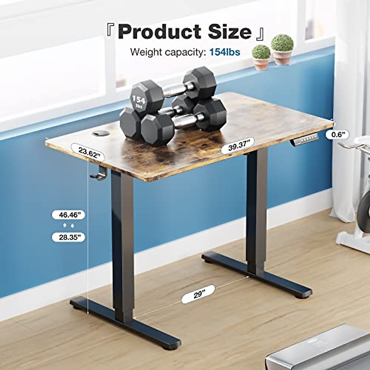 Standing Desk, Electric Height Adjustable Table with Memory Preset, Ergonomic Computer Workstation with T-Shaped Bracket Suitable for Home Office, 40 x 24 Inches, Rustic Brown