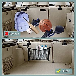 2PCS Small Cargo Net Pocket Storage Mesh Net Elastic Stretchable Automotive Cargo Nets Storage Pouch with 8 Mounting Screws and Hooks for Truck Car SUV RV Boats (17.7 x 9.8 Inches)