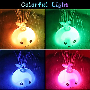 AOLIGE 2Pcs Whale Bath Toy Sprinkler Rechargeable Spraying Light Up Bathtub Toys Bathtime Water Toys for Toddlers Kids Waterproof Shower Toys (Rechargeable White & Grey Whale)