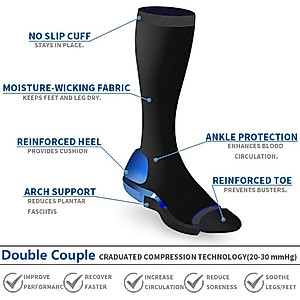 Double Couple 8 Pairs Compression Socks Men Women 20-30 mmHg Knee High Compression Stockings for Sports Support Socks