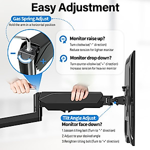 MOUNTUP Dual Monitor and Laptop Mount, Gas Spring Monitor Stand for 2 Max 27" Computer Screens, Laptop Tray Fits 10-17inch Notebook, Holds 4.4-17.6lbs Per Arm, 3-in-1 Adjustable Monitor Desk Mount