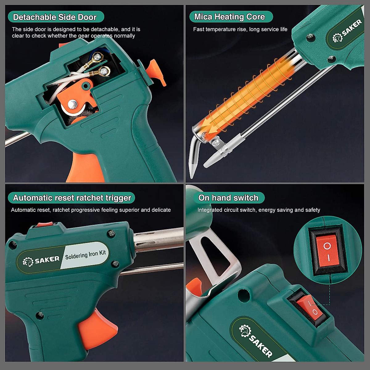 Saker Soldering Iron Kit,60W 110V Corded Electric Welding Gun with Welding Wire,One-handed Operation for Soldering Circuit Boards,Electrical Maintenance,Computers and DIY