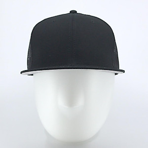 Embroidered Vintage Cars Cotton Flat Brim Mesh Snapback Trucker Baseball Cap (Black)