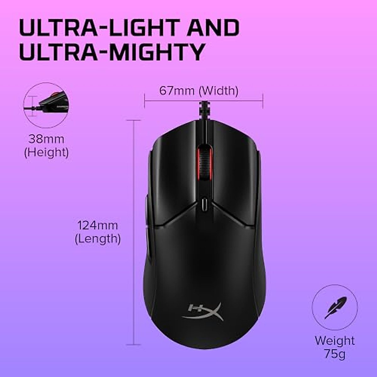 HyperX Pulsefire Haste 2 – Wired Gaming Mouse- Ultra Lightweight, 53g, 8000Hz Polling Rate, Precision Sensor, Hyperflex 2 Cable, Plug and Play – Black