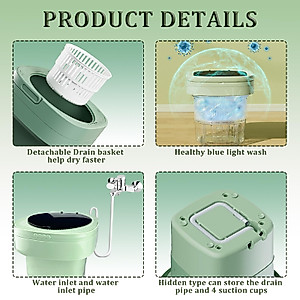 Portable Washing Machine,Upgraded 9L Mini Folding Washer with Spin Dryer,Deep Cleaning of Underwear,Baby Clothes,or Small Items,Foldable Washing Machine for Apartment,Camping,RV,Travel(Green)