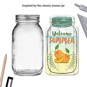 Putuo Decor Yellow Peach Mason Jar Sign, Summer Fruit Decorations for Garden, Yard, Patio, Porch, Front Door, 8.3x4.5 Inches Hanging Wall Plaque - Welcome Summer