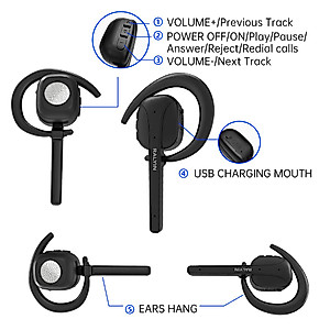 Ralyin Bluetooth Earpiece, Bluetooth Headphones with Daul Mic Noise Cancellation, 24 Hrs Driving Headset 60 Days Standby Time for Running Cycling Workout