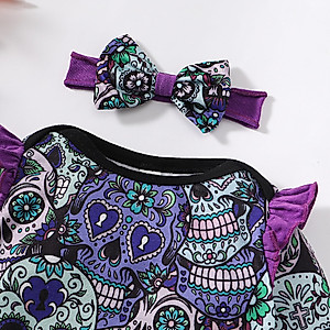 LYSMuch Newborn Baby Girl Outfits Skull Print Baby Jumpsuit Halloween Long Sleeve (3-6 Months, Purple)