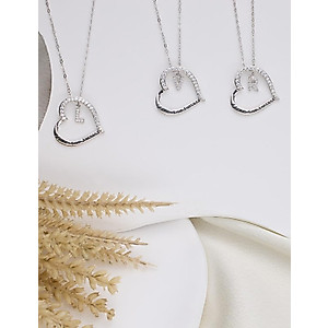 ITS4YEO 925 Sterling Silver Forever Love Heart Pendant Initial Necklaces Silver Necklace Zircon Pendant Necklaces for Women Jewelry Gift for Women Wifes Her Valentines Gift(R)