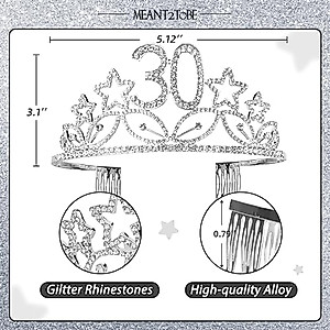 MEANT2TOBE 30th Birthday Sash and Tiara for Women - Fabulous Glitter Sash + Stars Rhinestone Silver Premium Metal Tiara for Her, 30th Birthday Gifts for 30 Party