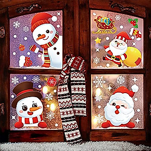 Christmas Decorations Snowflake Window Clings Stickers for Glass Christmas Decor Xmas Decals Holiday Snowflake Santa Claus Reindeer Decals for Party