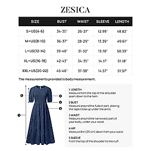 ZESICA Women's 2025 Summer Short Puff Sleeve Crewneck Smocked Floral Lace Flowy A Line Tiered Maxi Dresses,Navy,Large