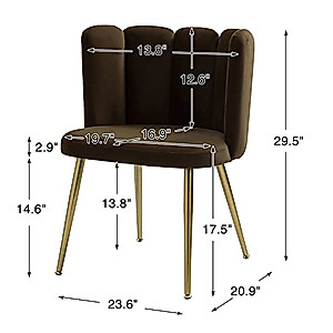 NIOIIKIT Velvet Dining Chairs, Modern Vanity Chairs, Upholstered Accent Chairs with Gold Metal Legs, Comfy Side Chair with Shell Backrest Design for Dining Room, Living Room, Bedrooms (Brown)