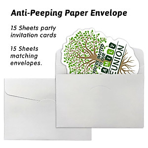 Cusrtyh Greeting Card - 15 Sheets Family Tree Reunion Invitations, Double Sided, Birthday Party Supplies with 15 Envelopes