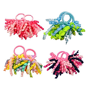 Pack of 18 Mix Color Boutique Girls' Curly Korker Bow Hair Ties