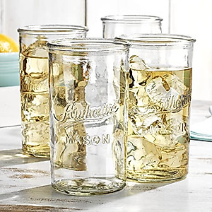 Glaver's Drinking Glasses – Set of 4 Authentic Mason Vintage Glassware – Clear Glass Tumblers for Cocktails, Water, Juice – Embossed Vintage Drinking Glasses (Highball 18 oz 7983)