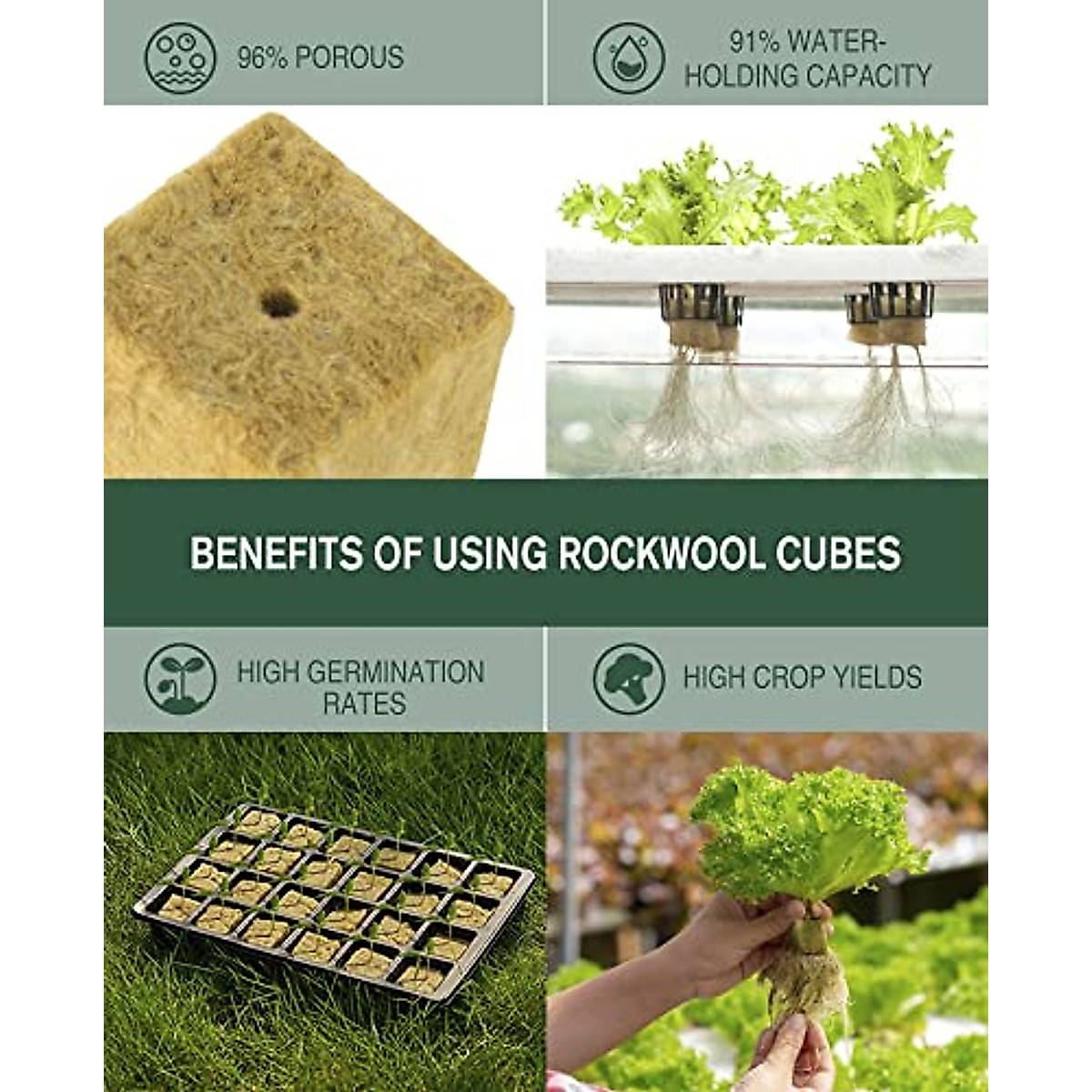 SKINNYBUNNY Rockwool Cubes 1 inch, Rock Wool Planting Cubes with Holes, Rockwool Cubes for Hydroponics, Perfect for Soilless Culture and Transplanting, 4 Sheets of 200 Cubes