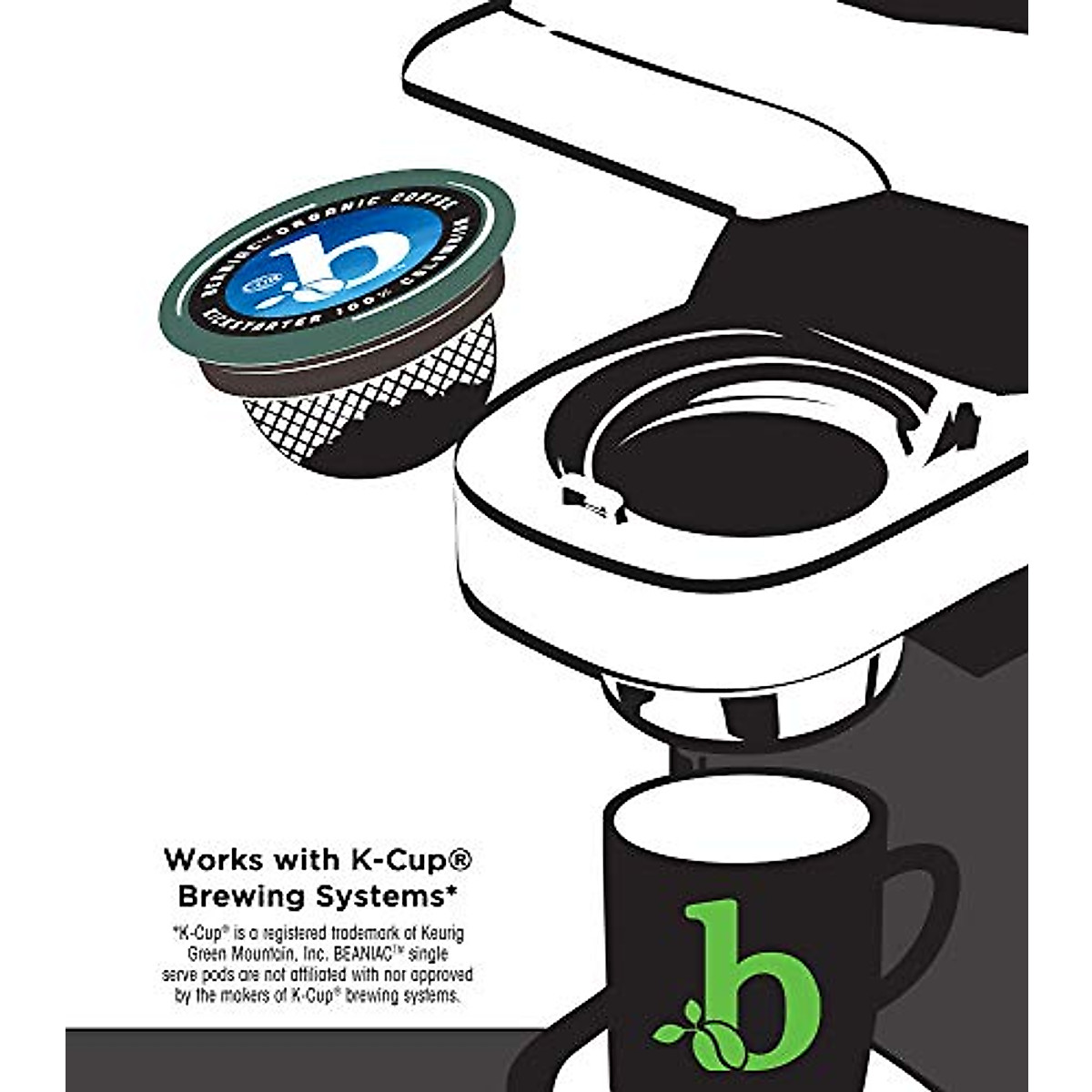 beaniac Organic Kickstarter 100% Colombian | Medium Roast, Single Serve Coffee K Cup Pods | Rainforest Alliance Certified | 30 Compostable, Plant-Based Coffee Pods | Keurig Brewer Compatible