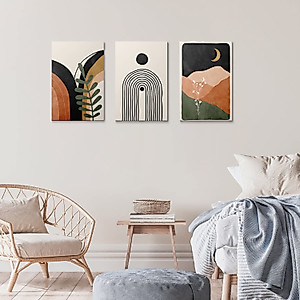 GUBIYU Set Of 3 Boho Wall Decor Mid Century Modern Bedroom Wall Art Minimalist Bathroom Decor Gallery Art Neutral Abstract Geometric Wall Art Prints Canvas Boho Room Decor Black Beige Orange 16"x24"