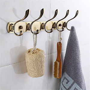 Flybath Coat Rack Wall Mount with 4 Hooks for Hanging Coat Hat Robe Towel Stainless Steel Antique Row Hook Rail, Brushed Bronze
