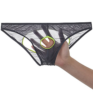 ZONBAILON Mens Sexy Sheer See Through Underwear Briefs Ultra Thin Front Opening Bikini Low Rise Jockstraps Grey M