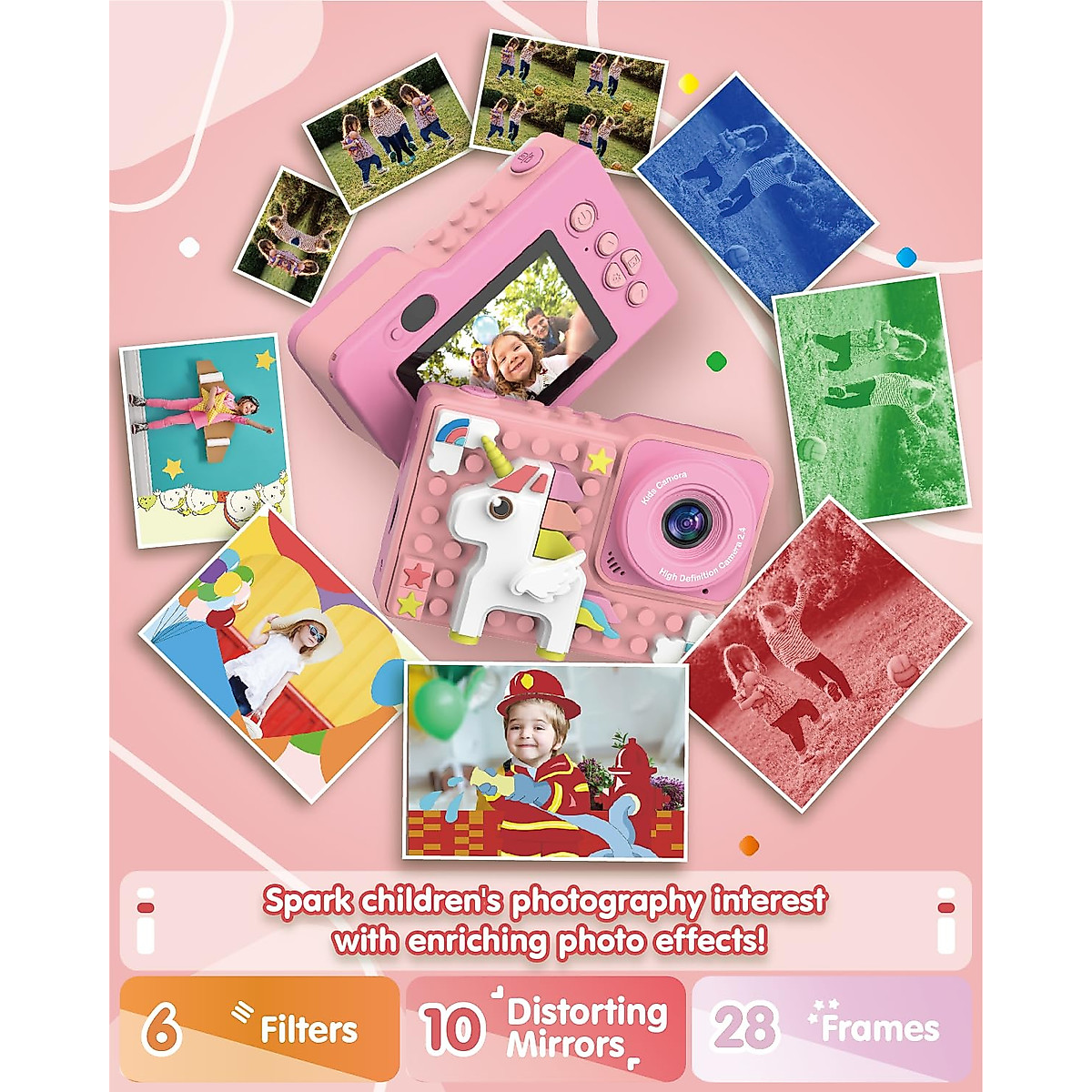 Kids Unicorn Camera Toys for Grils Boys: Kizeefun Mini HD Selfie Video Digital Camera for 3-12 Year Old Children, Christmas Birthday Gifts for 3 4 5 6 7 8 9 Baby Toddler