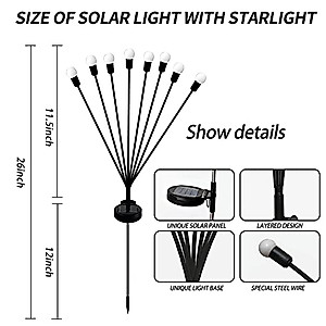 BOBOBOX Super Bright Solar Powered Firefly Lights, Starburst Swaying Lights Vibrant Solar Garden Lights, Firefly Outdoor Waterproof Lights for Yard Patio Landscape Decoration, Warm White (8 LED-2pack)