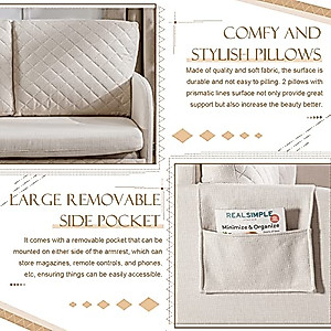 KINFFICT Pull Out Futon Sofa Bed, Convertible Small Loveseat Sleeper with Storage Drawer, 3 in 1 Futon Couch with Removable Pocket and 2 Pillows, Modern Love Seat for Living Room, Guest Room, Beige