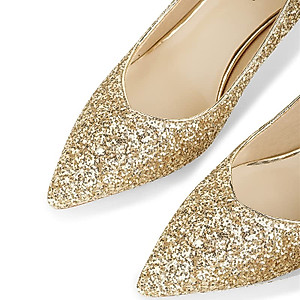 Modatope Women's Gold Pumps High Heels Closed Pointed Toe Stiletto Heeled Sexy Wedding Dressy Slip On Shoes for Bride Size 6.5