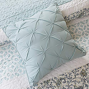 Madison Park 100% Cotton Quilt Set Floral Print, Double Sided Stitching, All Season, Lightweight Coverlet Shabby Chic Bedding Layer, Matching Shams, King/Cal King, Light Teal 6 Piece