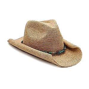 NAMANANA Raffia Straw Cowboy Hat,Women Men Crocheted Summer Straw Hats,Western Cowboy Hat,Beach Sun Hats,Medium Natural