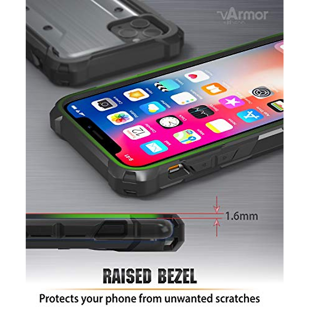 Vena vArmor Rugged Case Compatible with Apple iPhone 11 Pro Max (6.5"-inch 2019), (Military Grade Drop Protection) Heavy Duty Holster Belt Clip Cover with Kickstand - Space Gray