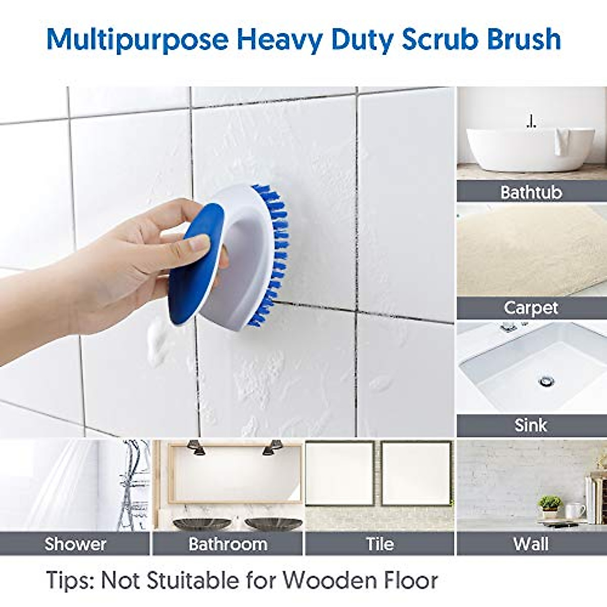 Scrub Brushes for Cleaning Shower,EXEGO Stiff Bristles Brush Cleaning Brushes for Household Use Heavy Duty Bathroom Shower Scrubbing Brush for Cleaning Shower,Bathroom,Floor,Tub,Tile,Kitchen (2 Pack)