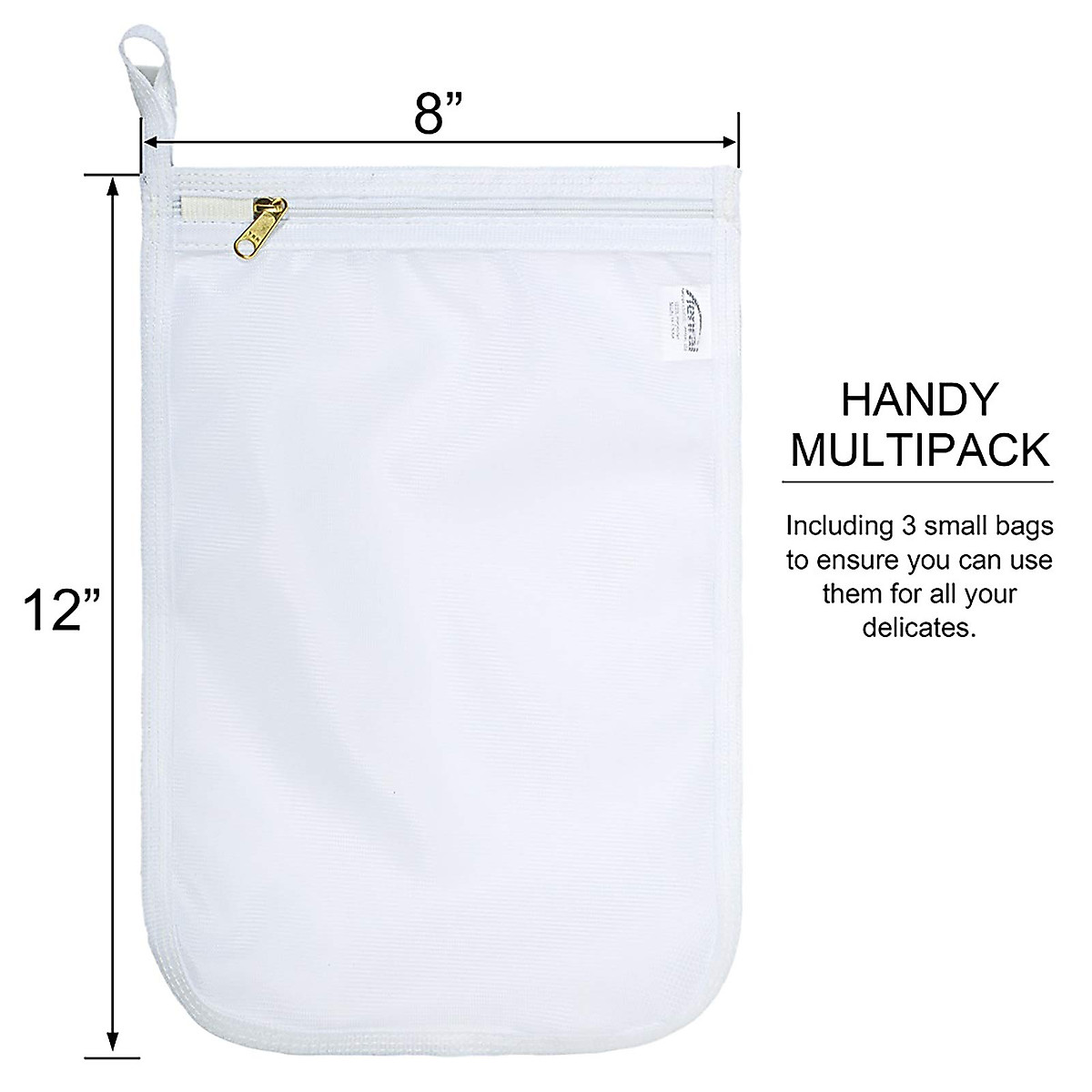 TENRAI Delicates Laundry Bags, Bra Fine Mesh Wash Bag for Underwear, Lingerie, Bra, Pantyhose, Socks, Use YKK Zipper, Have Hanger Loops, Small Openings (White, 3 Small)