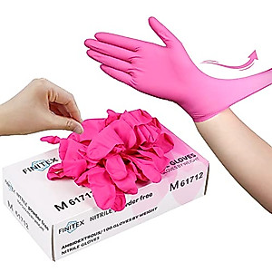 FINITEX Pink Nitrile Disposable Latex Free Gloves - 3.5mil 100PCS/Box 9inch Long Latex Free Gloves Guantes de Nitrilo Cleaning Medical Exam Food Cooking Gloves (100, Medium)