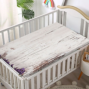 Rustic Wood Themed Fitted Crib Sheet,Standard Crib Mattress Fitted Sheet Soft and Breathable Bed Sheets-Baby Sheet for Boys Girls,28“ x52“,Purple Eggshell Pale Mauve Taupe