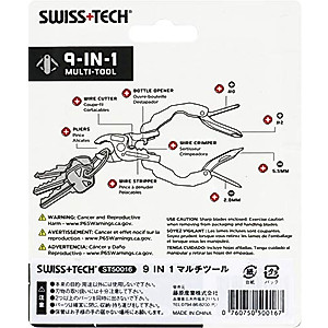 SWISS+TECH ST50016 Polished Stainless Steel 9-in-1 Micro Pocket Multitool with Screwdrivers, Pliers (Single Pack)