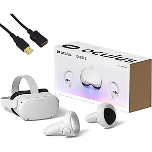 Oculus Quest 2 — 64GB Video — Advanced All-in-One Virtual Reality Headset with 3D Cinematic Sound, White — for Family Holiday VR Gaming Entertainment — 16 Feet USB Type-C Link Cable