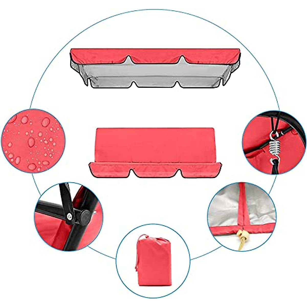 KFJZGZZ Replacement Cover Swing Ceiling Cloth Rain Cover Outdoor Awning Courtyard Patio Lawn & Garden Tree Swing for Adults Couch (0-Red, One Size)