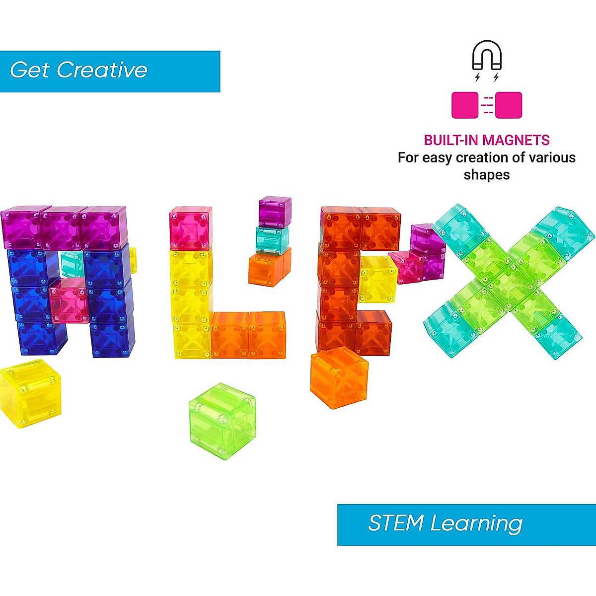 BrainSpark 48PCS Digit Blocks Translucent Magnetic Building Blocks, Montessori Clear Magnet Cubes for Boys Girls Stacking Block Sets Ages 3-9