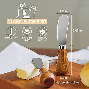 Standing Cheese Butter Spreader Knife Set 4 PCS Charcuterie Accessories Stainless Steel Vertical Spreader Knives with Wooden Handle Charcuterie Board Utensils for Cold Butter Peanut Butter Jam Fruit