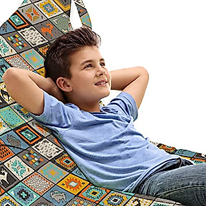 Ambesonne Tribal Lounger Chair Bag, Prehistoric Culture Composition with Different Motifs Elk and Bulls Folk Mosaic, High Capacity Storage with Handle Container, Lounger Size, Multicolor