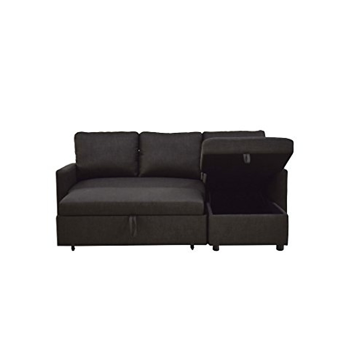 ACME FURNITURE Hiltons Charcoal Linen Sectional Sofa with Sleeper and Storage