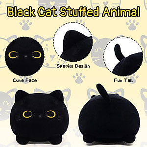 LSYDCARM Kawaii Black Cat Plush Pillow Toy, Cute Stuffed Animal for Kids Birthday, Christmas, Home Decoration