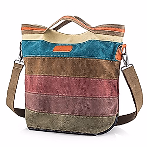 SNUG STAR Canvas Handbag Multi-Color Striped Lattice Cross Body Shoulder Purse Bag Tote-Handbag for Women